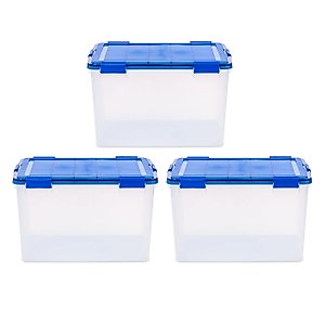 IRIS USA 3Pack 74qt WEATHERPRO Airtight Plastic Storage Bin with Lid and Seal and Secure Latching Buckles