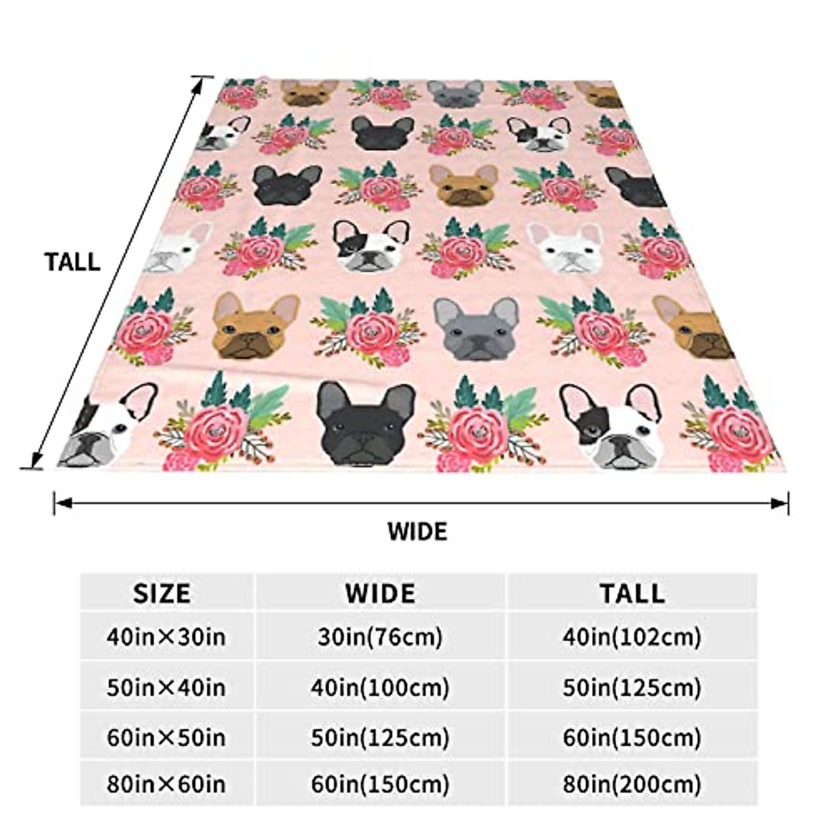 Gdecziy French Bulldog Floral Dog Cute pet Gifts Dog Breed Flannel Fleece Plush Throw Blanket,Throw for Spring Recliner, Air Conditioning Blanket Quality Washable Blanket 60"x50"