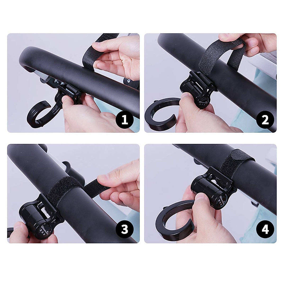 Stroller Hook - 2 Pack of Multi Purpose Hooks - Strap, Clip or Hanger for Baby Diaper Bags, Groceries, Clothing, Purse to Your Pram or Buggy - Great Accessory for Mommy When Jogging