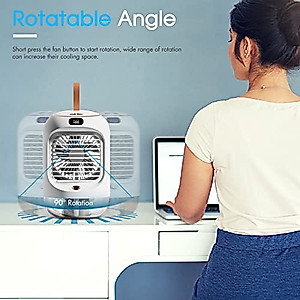 ladoweir Rotating Humidification USB Desktop Fan, 3600 mAh Battery Operated Portable Personal Fan With LED Warm Night Light, Three Speeds Adjustable for Home, Office And Bedroom