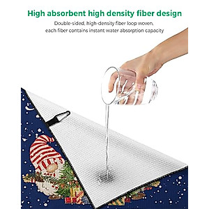 Golf Towel Christmas Tree Xmas Gnome Navy Blue,Waffle Pattern Microfiber Club Cleaner Golf Towels with Carabiner Clip for Women Men Dad,Dwarf Retro Linen Golf Towel for Golf Bags Accessories,24x16in