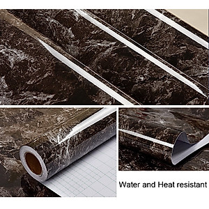 Self Adhesive Faux Brown Marble Grain Contact Paper for Kitchen Countertop Cabinets Backsplash Table Drawer Shelf Wall Crafts Projects (24 by 117 Inches)