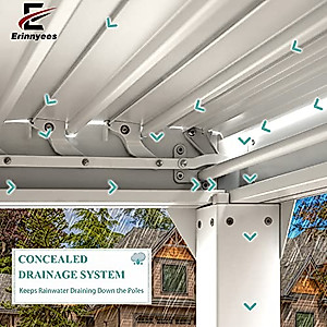 Erinnyees 10'×20' Outdoor Louvered White Pergola with Adjustable Aluminum Rainproof Roof, Patio Hardtop Gazebo Sun Shade Shelter for Beach Deck Patio Garden Yard, Including Curtains and Netting