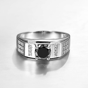 Empsoul 925 Sterling Silver Black Ring Filled Round Cut Simulated Black Topaz High Polish Wedding Engagement Ring for Women Size 6