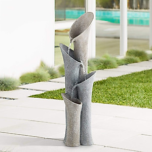 Bell Modern Zen Outdoor Floor Tiered Water Fountain 34" High Cascading Decor Faux Stone for Garden Patio Backyard Deck Home Lawn Porch House Relaxation Exterior Balcony - John Timberland