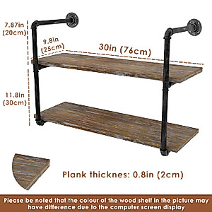 GWH (2 Tier - 30in) Industrial Pipe Shelving, Industrial Floating Shelves, 100% Pine Solid Wood, Galvanized Steel