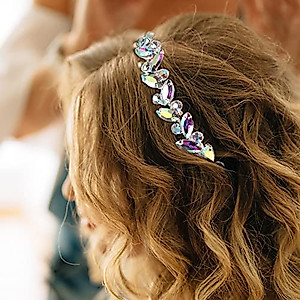 BBTO Bling Rhinestone Chain Trim Applique Crystal Flower Leaf Chain Sewing Trim Crafts Bridal Costume Embellishment Chain Trim for Jewelry DIY Necklace Bags Wedding Parties (AB, 6 Yards)