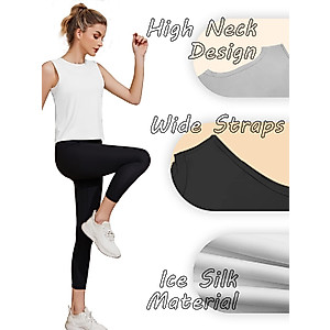 FelFory Workout Tops for Women Sleeveless Tops for Women Tank Tops for Women Loose Fit High Neck Workout Tank Tops for Women Athletic Tank Tops Workout Tanks Womens Muscle Tank Black White Gray Small