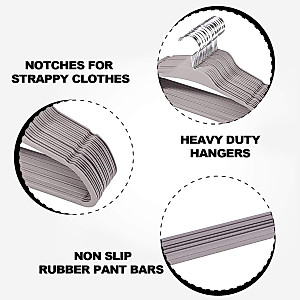 ELONG HOME Plastic Hangers for Clothes, Upgraded Rubber Non Slip Clothes Hangers, Non Velvet Durable Clothing Hangers, 15.7 Inches for Adults Clothes, Gray, 20 Pack