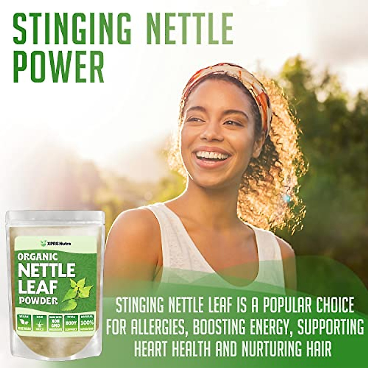XPRS Nutra Organic Nettle Leaf Powder - Premium USDA Organic Stinging Nettle Powder for Hair and Nails - Vegan Friendly Energy Boosting Organic Stinging Nettle Leaf (4 oz)