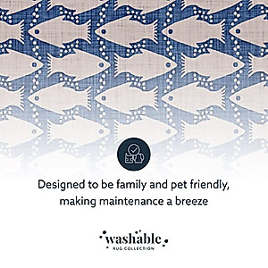 Linon The Anywhere Washable Rug Shayna Ivory/Blue 2' X 8' Runner Rug