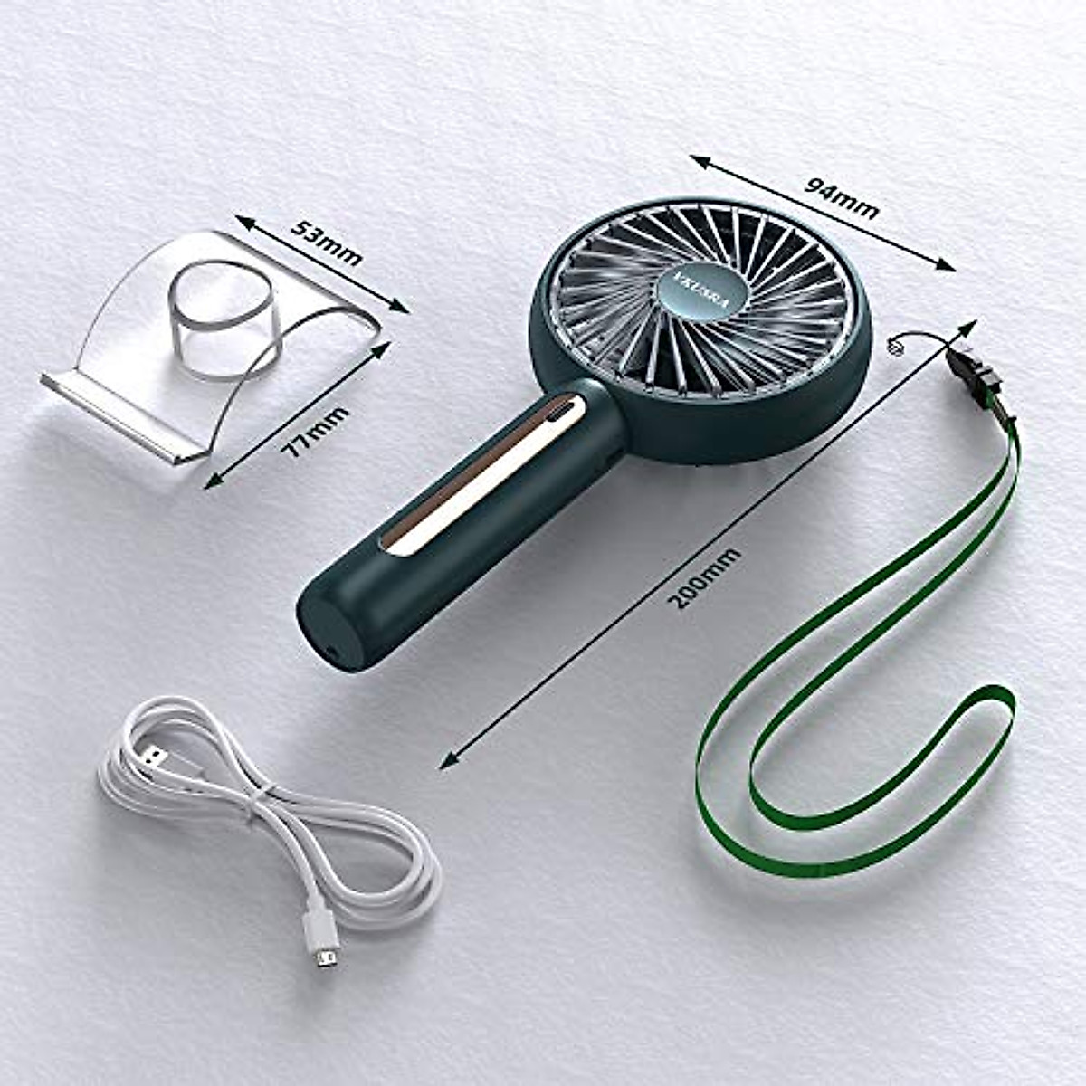 VKUSRA Handheld Fan, Mini Portable Fan, Small Personal Battery Operated Hand Held Fan with 4 Speeds, USB Rechargeable Eyelash Desk Fan with Base & Adjustable Angle for Office Outdoor Traveling-Green