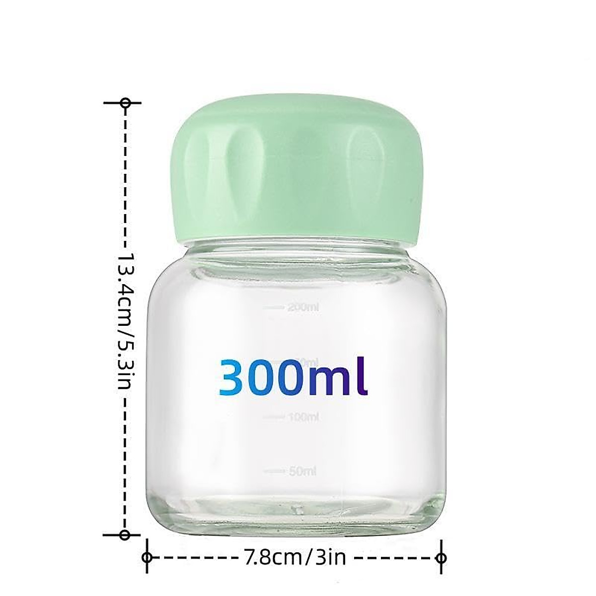 Hovico 3Pack 10oz Glass Jar with Screw Lid Leakproof Overnight Oats Container,with Measurement Marks Portable Mason Jars,for Cereals Milk Fruit Condiment Dressing Sauce Snacks Juice