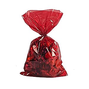 Woparty Red Clear Cellophane Treat Bags Cello Cookie Candy Plastic Bag,6x9 Inch Bags，Pack of 50
