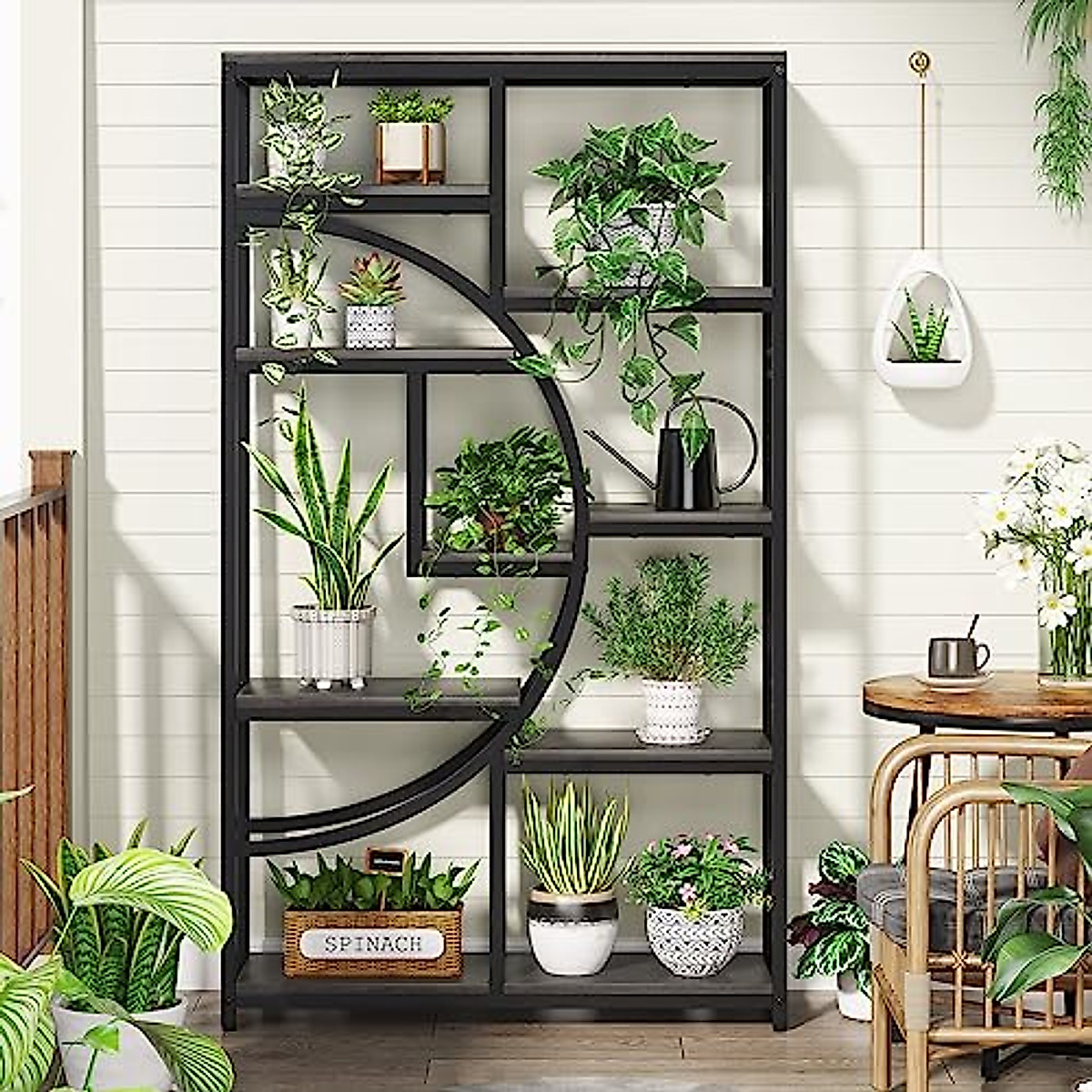 Tribesigns Bookshelf Industrial 5 Tier Etagere Bookcase, Freestanding Tall Bookshelves Display Shelf Storage Organizer with 9-Open Storage Shelf for Living Room, Bedroom (Rustic Gray and Black)