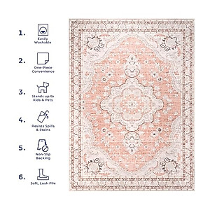 nuLOOM Tracie Machine Washable Floral Medallion Ultra Thin Runner Rug, 2' 6" x 8', Peach