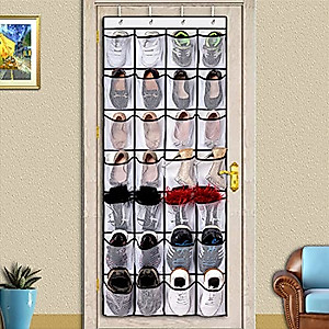 REGELETO 28 Pocket Over the Door Shoe Organzier, Hanging Shoe Rack for Door Large Capacity Shoe Organizer Holder with 4 Metal Hooks (White-2Pack)