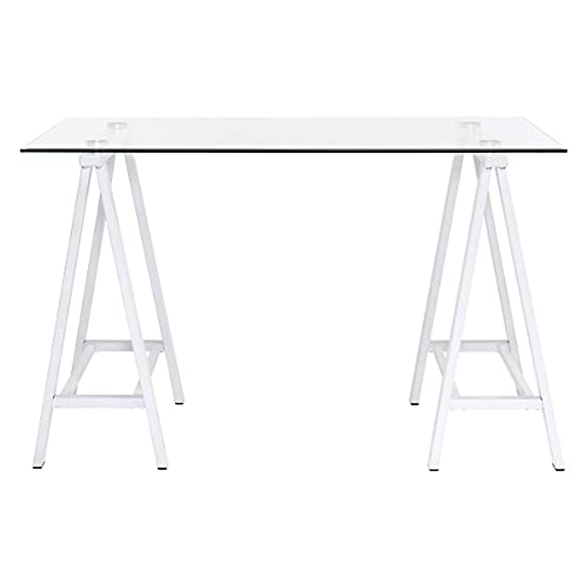 OSP Home Furnishings Middleton 47 Inch Desk with Clear Beveled Glass Top, White Base
