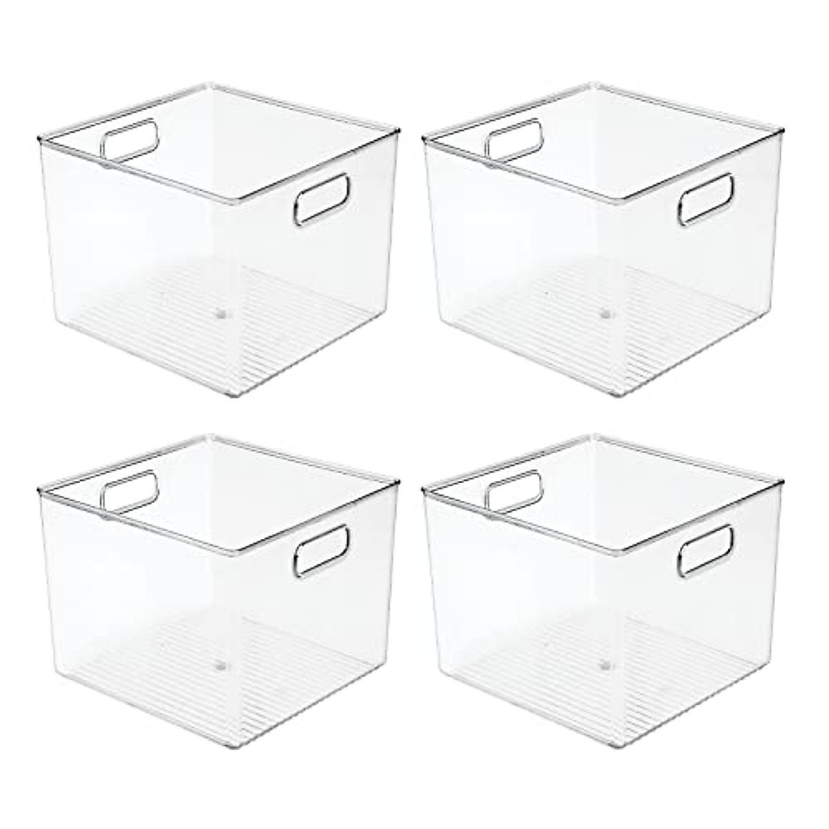 mDesign Plastic Modern Storage Organizer Bin Basket with Handles for Bathroom Organization - Shelf, Cubby, Cabinet, Vanity, and Closet Organizing Decor - Ligne Collection - 4 Pack - Clear