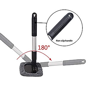 URlighting Windshield Cleaning Brush Tool - Car Window Cleaner with Extendable Handle Auto Car Glass Cleaner with 2 Washable and Reusable Pads(Gray)