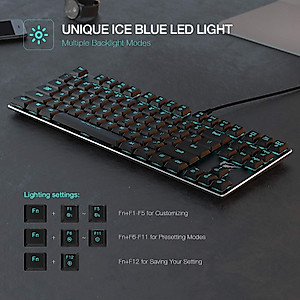 Mechanical Keyboard HAVIT Backlit Wired Gaming Keyboard Extra-Thin & Light, Kailh Latest Low Profile Blue Switches, 87 Keys N-Key Rollover (Black) (Renewed)