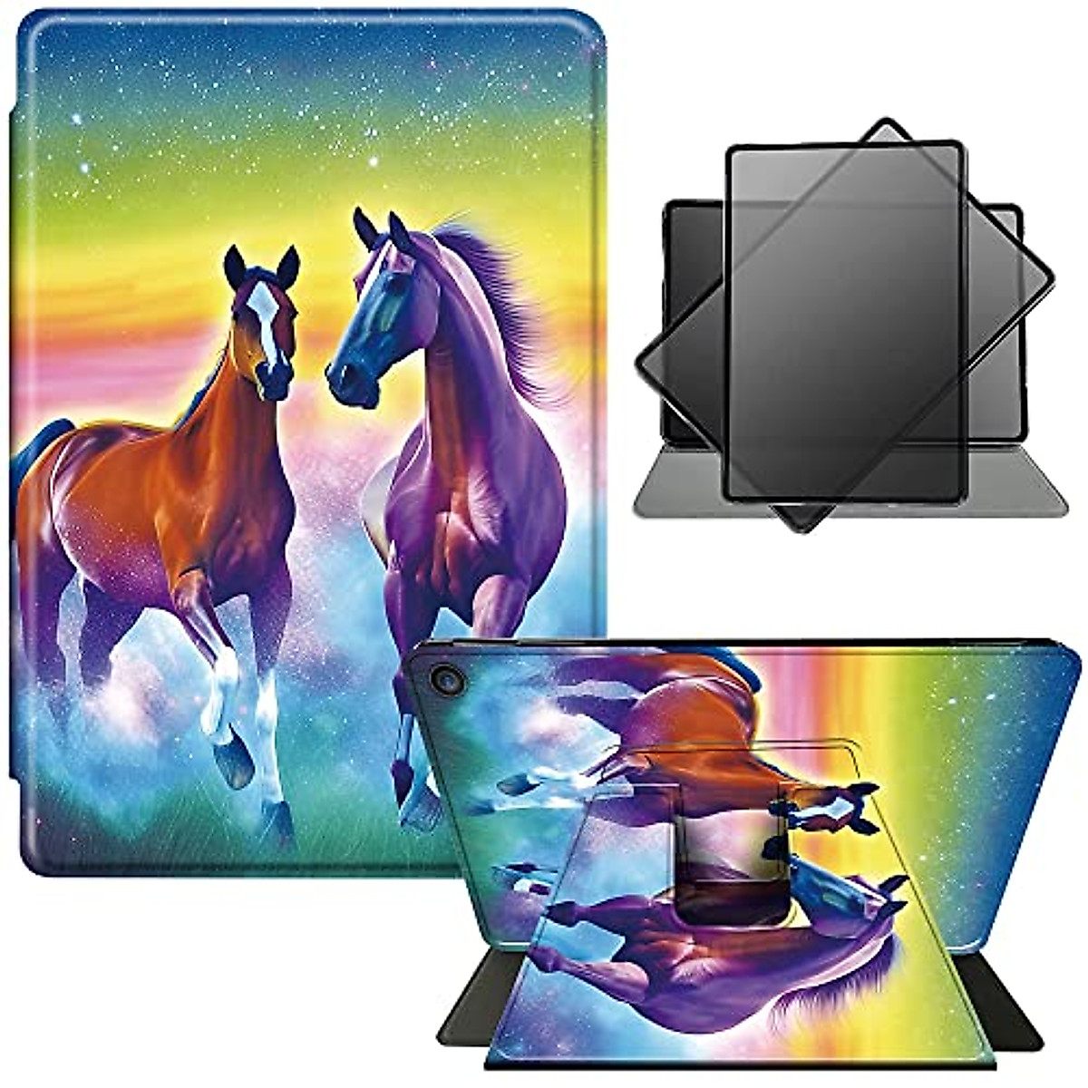 RYUITHDJP Tablet Case 7 Inch for Kindle Fire 7 2022/2023 12th Gen 360 Degree Rotating Swivel Stand, RYUITHDJP for Amazon Kindle Fire 7 Tablet Case Multi Angle Stand Cover-Horse
