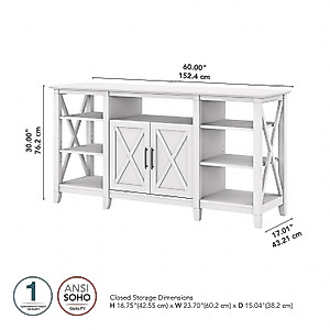 Bush Furniture Key West Tall TV Stand for 65 Inch TV in Pure White Oak, Farmhouse Entertainment Center with Storage