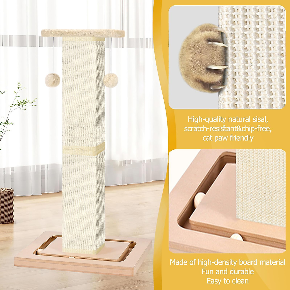 HelpCat Cat Scratching Post, 33" Tall Cat Scratching Post, Heavy Duty Cat Scratching Post with Ball Track and Hanging Ball, Scratching Posts for Indoor Cats Adults