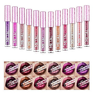 Glitter Shimmer Liquid Lipstick Set 12 Colors Shinning and Long Lasting Waterproof Colourful Lip Gloss Set (12 PCS)