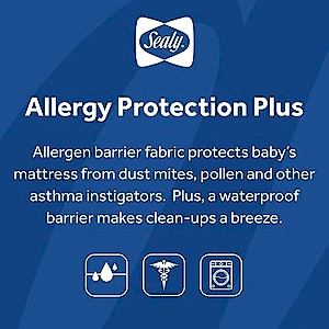 Sealy Allergy Protection Plus Waterproof Fitted Toddler Bed and Baby Crib Mattress Pad Cover Protector, Noiseless, Machine Washable and Dryer Friendly, 52" x 28" - White