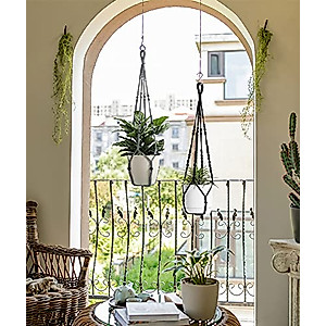 Macrame Plant Hanger Indoor Hanging with Wood Beads Macrame Planters No Tassel for Indoor Outdoor Boho Home Decor 35 Inch (Gray,1pc)