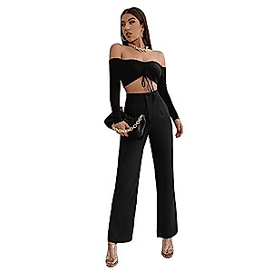 SweatyRocks Women's Elegant High Waist Solid Long Pants Office Trousers Solid Black S