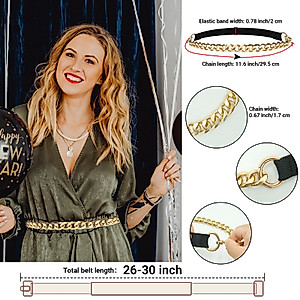 CONEHOY 5 Pcs Women Gold Metal Belts - Adjustable Metal Waist Belt - Skinny Elastic Belt - Wide Chain Strap Stretch Ladies Waistband for Dress