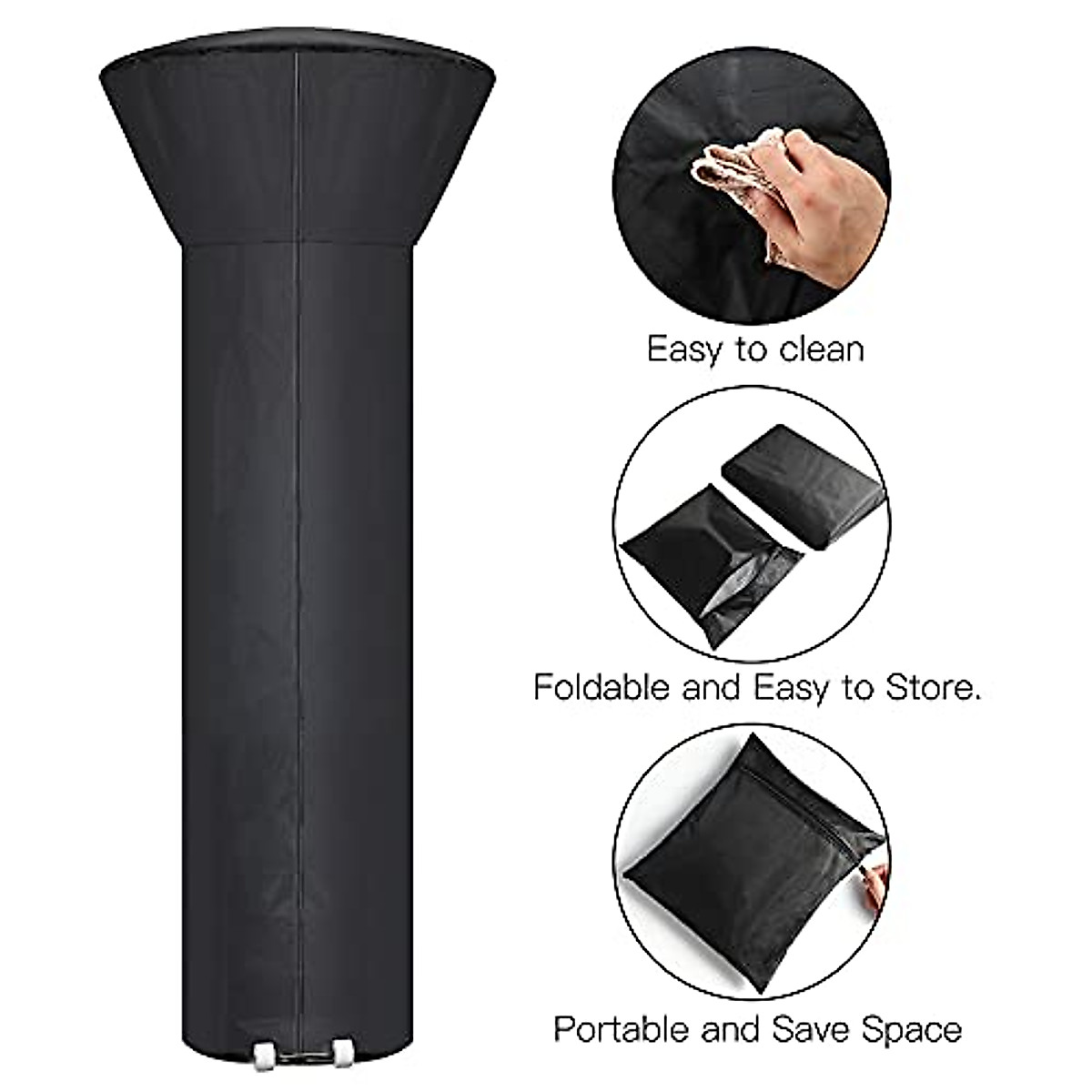 Patio Heater Covers with Zipper and Storage Bag,Waterproof,Dustproof,Wind-Resistant,Sunlight-Resistant,Snow-Resistant,Black,89'' Height x 33" Dome x 19" Base