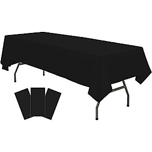 Plastic Black Tablecloths 3 Pack Disposable Table Covers 54 x 108 Inches Pitch Onyx Black Table Cloths for Parties Birthdays Weddings Anniversary BBQ Picnic, Fits 6 to 8 Foot Rectangle Tables