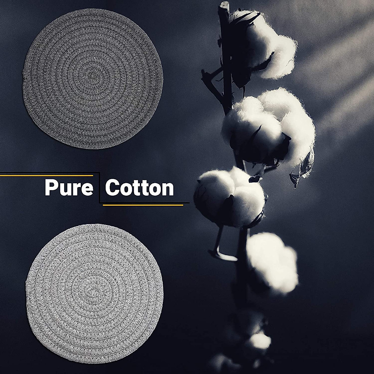 3Pcs Trivet Pot Holder, Hot Pads for Kitchen, Heat Resistant Trivets 100% Cotton Round Woven Potholders Set for Cooking and Baking, 7 Inch(Multicolor)