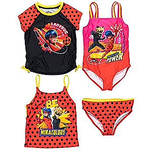 Miraculous Cat Noir Ladybug Big Girls 4 Piece Swimsuit Set 14-16