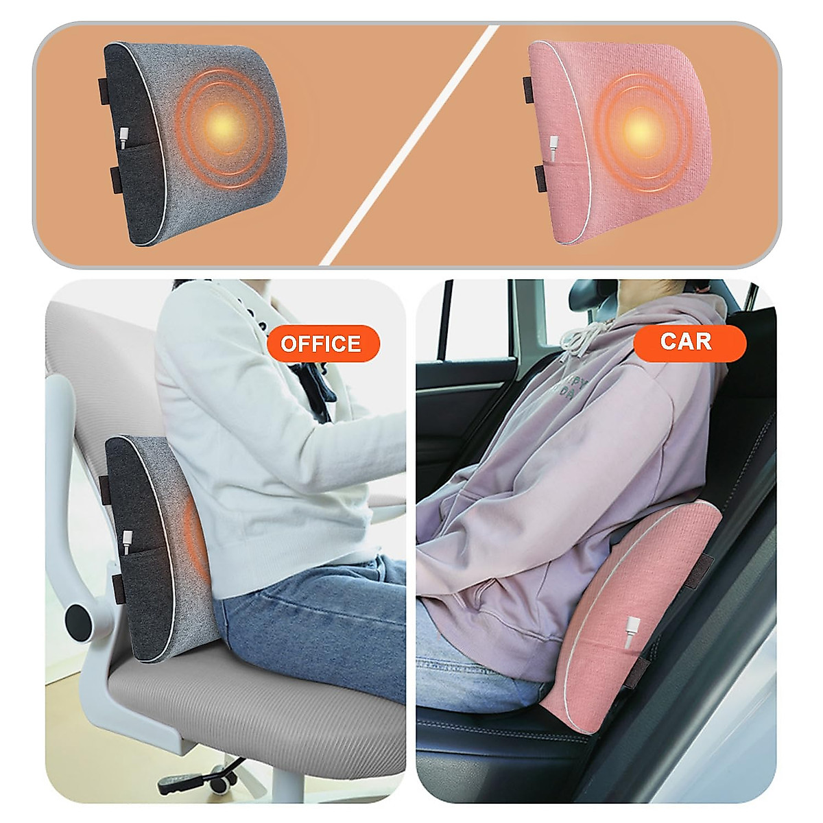 Heated Lumbar Support for Office Chair Memory Foam Back Cushion with Heating Pad for Back Pain Relief, Lumbar Pressure Decompression, Sciatica Pain Release