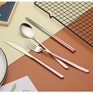 Portable Travel Utensils Set with Case, Pink Reusable Silverware Set, TWUTGAYW 18/8 Stainless Steel Knife Forks Spoons Chopsticks Reusable Travel Camping Cutlery for Lunch Box Office Picnic Daily Use