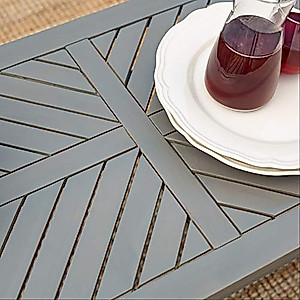 Walker Edison Outdoor Patio Wood Chevron Rectangle Coffee Table All Weather Backyard Conversation Garden Poolside Balcony, 42 Inch, Grey