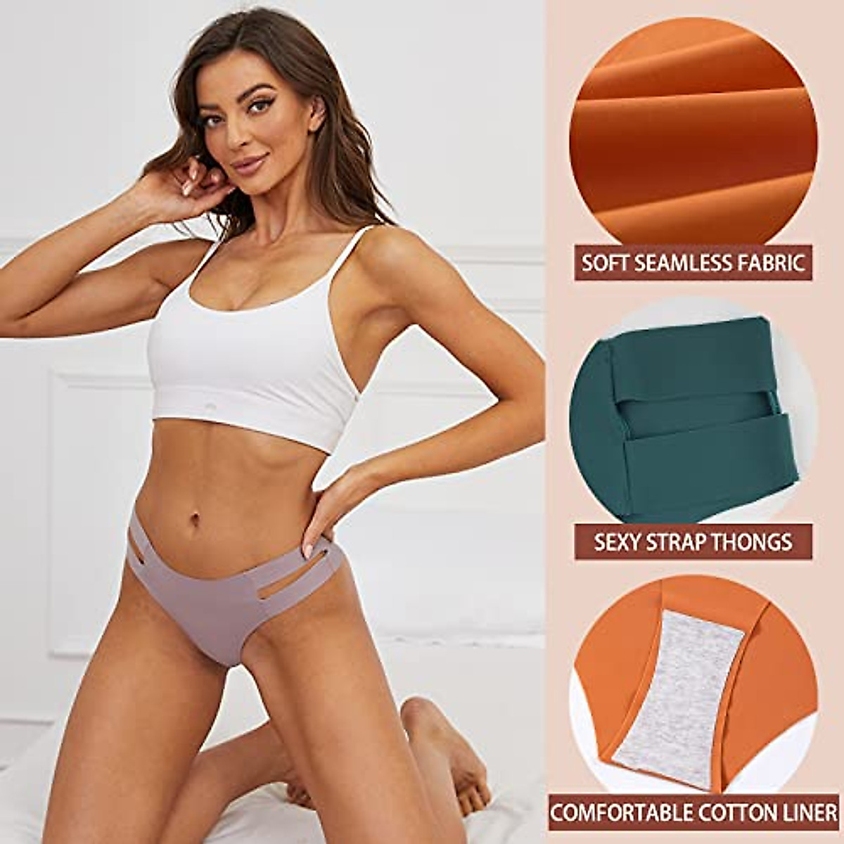 Ameetorie 6 Pack Seamless Underwear For Women Low Rise Sexy Panties Underwear No Show Thongs For Women S-XL