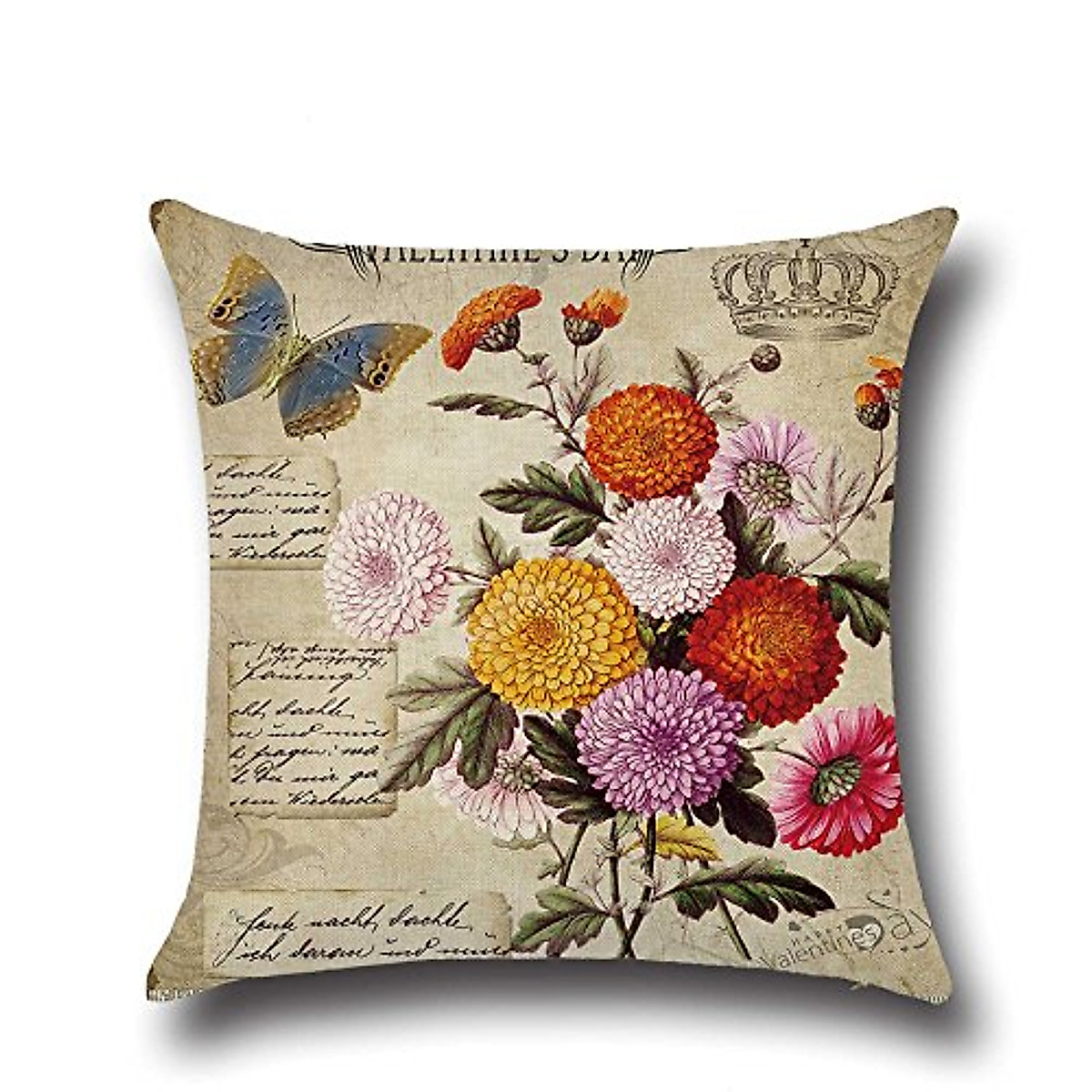 Calcifer 18 x18 Inch (45x45cm) Romantic Rose Flowers Durable Cotton Linen Throw Pillows Sheel Case Cushion Covers for Home Sofa Decorative (Set of 4) (Style A)