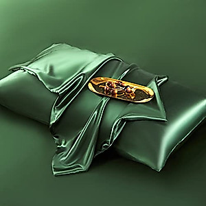 Koreyoshi 4 Pcs Satin Sheets Queen - Silk Silky Super Soft Extra Deep Pocket Queen Sheet Sets - Wrinkle & Fade Free - Deep Pocket Fitted Sheet, Flat Sheet, Pillow Cases (Queen, Olive Green)