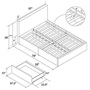 Novogratz Kelly Bed with Storage, Full, Dark Gray Linen