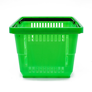 RABEEXP 12 Pcs Shopping Baskets 28L 7.4Gal Plastic Shopping Baskets with Handles, Portable Grocery Basket for Supermarket Retail Shop Book Store Laundry, 18.9x13x10.2 Inch (Green)