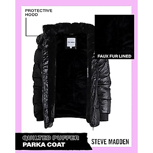 Steve Madden Women's Winter Jacket - Heavyweight Quilted Puffer Parka Coat - Faux Fur Lined Outerwear Jacket for Women (S-XL), Size Medium, Black
