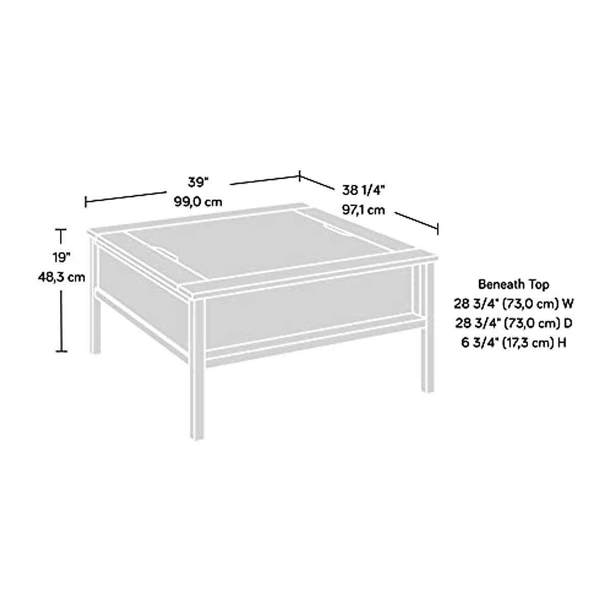 Sauder Cottage Road Coffee Gaming Table with Removable Top, Soft White Finish