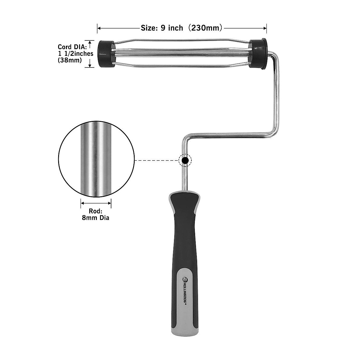 ROLLINGDOG Paint Roller Frame-Heavy Duty Paint Roller Frame,Paint Roller Handle, Smooth Roller Frame(9 inches x 1.5 inches)