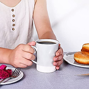 Miicol Porcelain Coffee Mugs Set of 6-15 Oz Large Ceramic Flat Bottom Cups for Latte, Tea, Cocoa - Modern Rustic Handmade Look, Neutral Grey