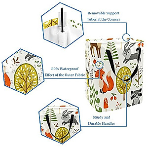 Forest Animals Print Collapsible Laundry Hamper, 60L Waterproof Laundry Baskets Washing Bin Clothes Toys Storage for Dorm Bathroom Bedroom